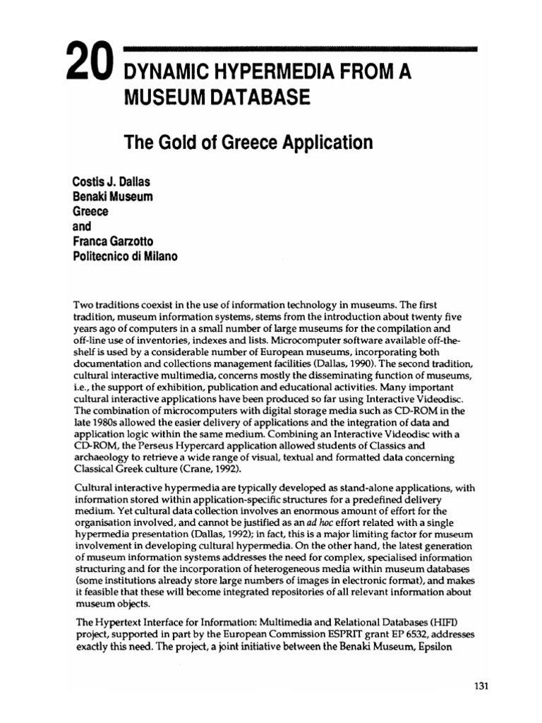 Costis Dallas & Franca Garzotto (1993) Dynamic Hypermedia From A Museum Database: The Gold of ...