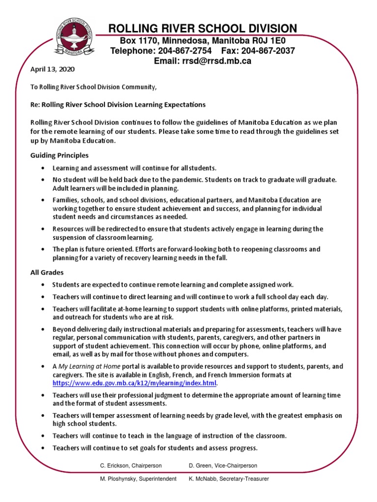 COVID-19 RRSD Learning Expectations - April 13th | PDF | Teachers ...