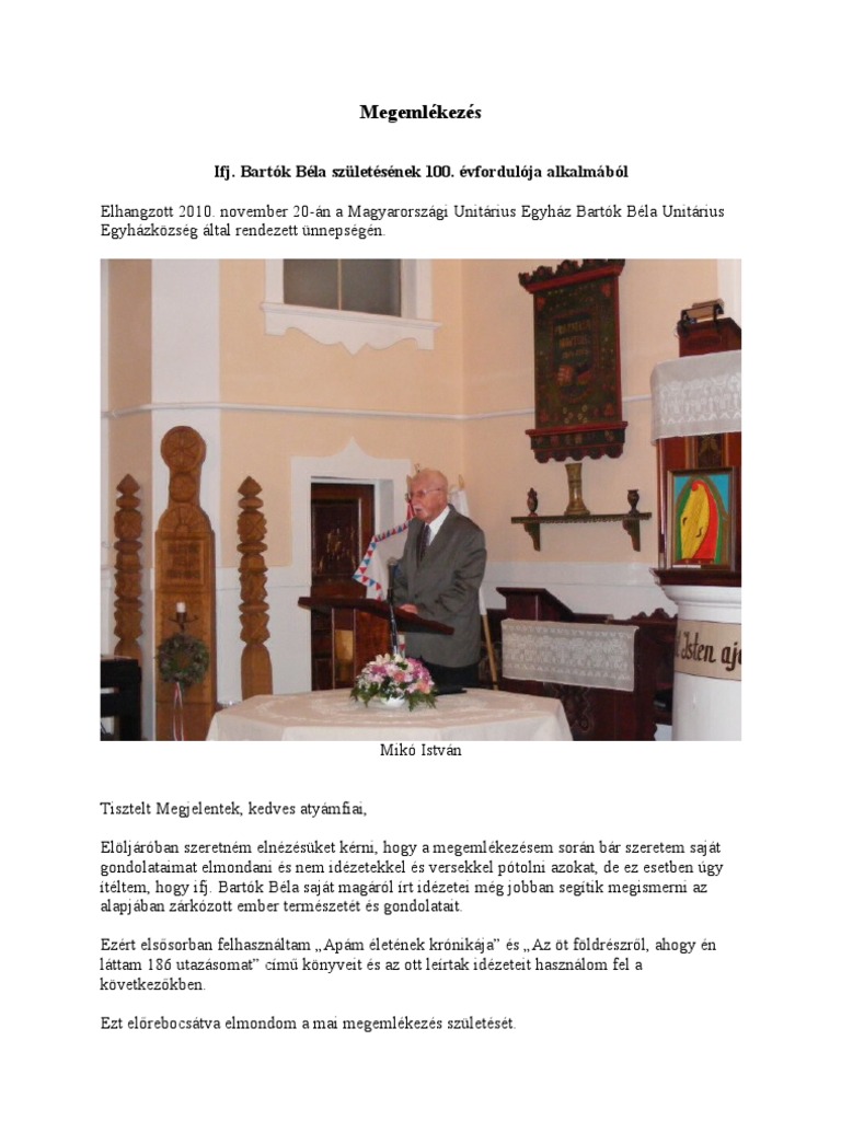 Mikó István - 100 Éve Született Ifj. Bartók Béla | PDF