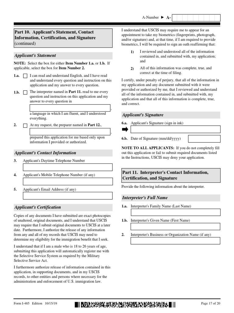 USCIS Form I-485 Applicant Statement Guide | PDF | United States ...