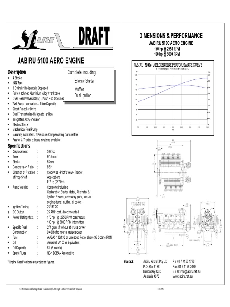 Jabiru 5100 Aero Engine Specs & Performance | PDF | Engines | Horsepower