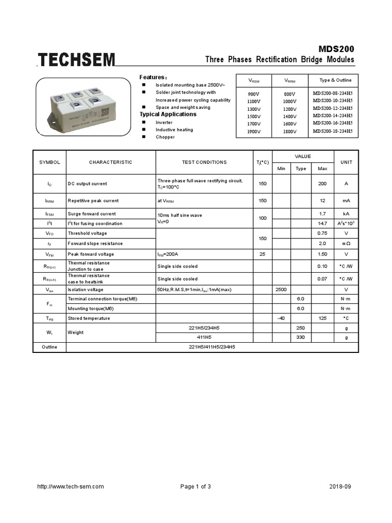 MDS200 Three Phases Rectification Bridge Modules: Features | PDF ...