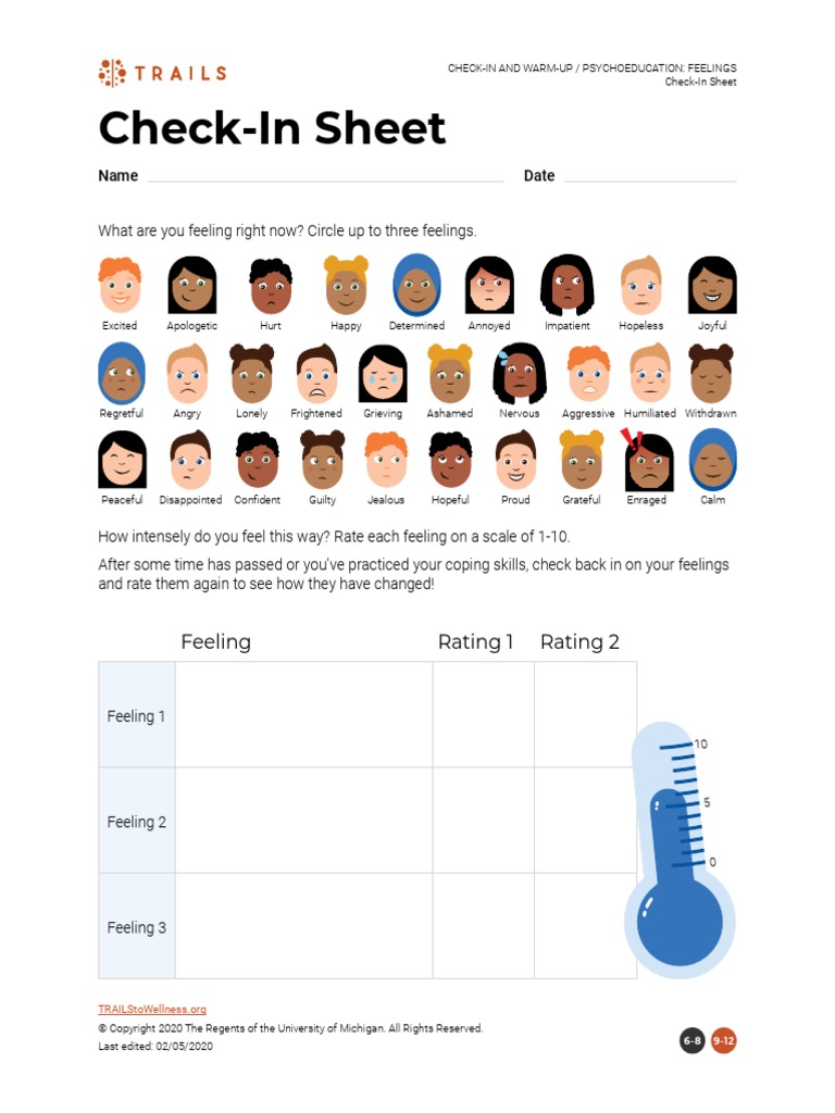 Check-In Sheet: Feeling Rating 1 Rating 2 | PDF