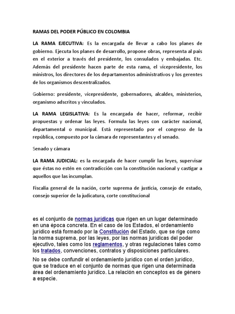 Ramas Del Poder Público en Colombia | PDF | Institución | Estado (política)