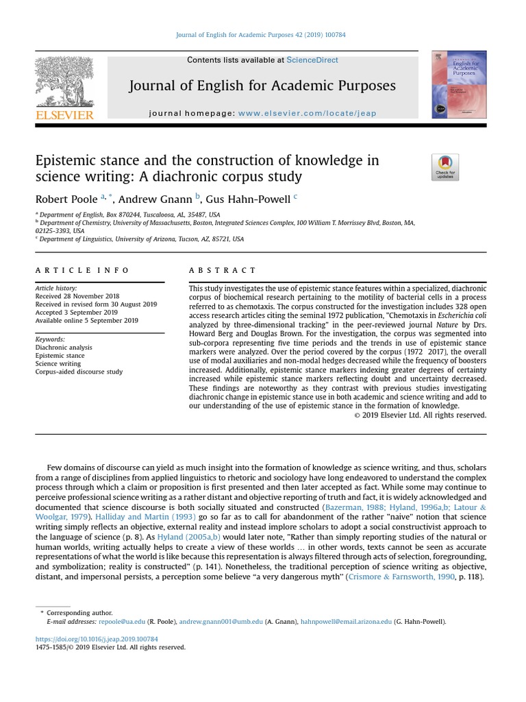 Journal of English For Academic Purposes: Robert Poole, Andrew Gnann ...