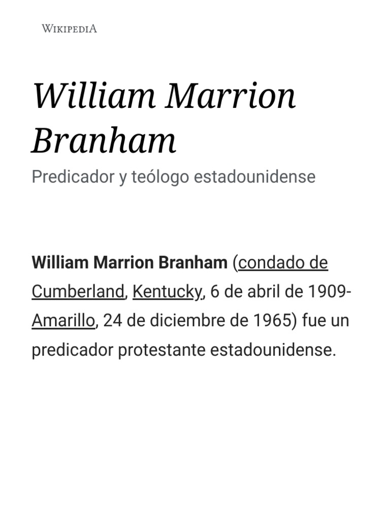 William Marrion Branham - Wikipedia, La Enciclopedia Libre | PDF ...