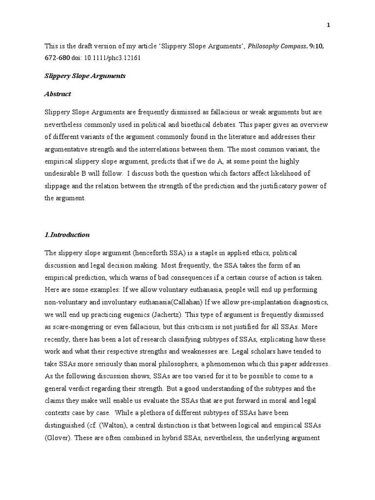 Slippery Slope Arguments: Philosophy Compass. 9:10 | PDF | Reasoning | Logic