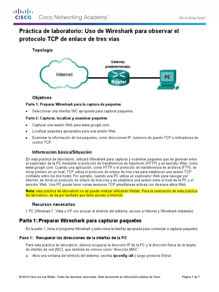 7218 Lab Using Wireshark To Observe The Tcp 3 Way Handshake Pdf Protocolo De Control De