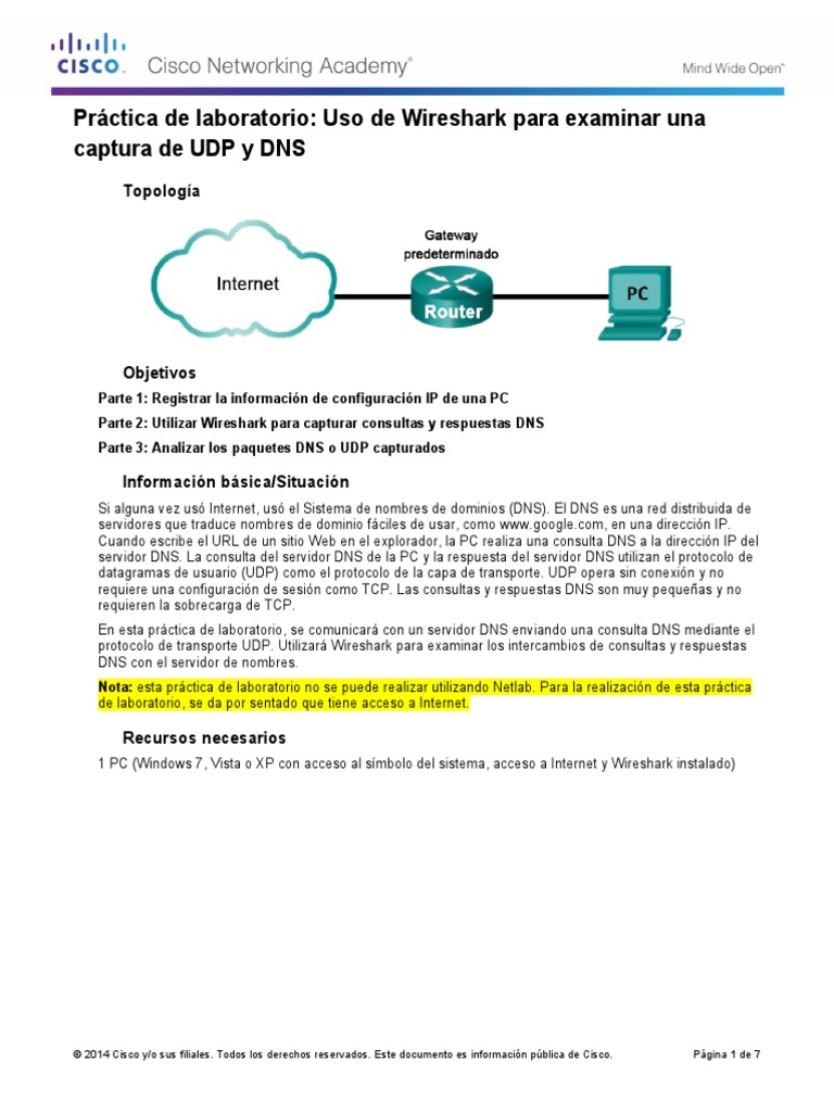 7.2.3.5 Lab - Using Wireshark To Examine A UDP DNS Capture | PDF | sistema de nombres de dominio ...
