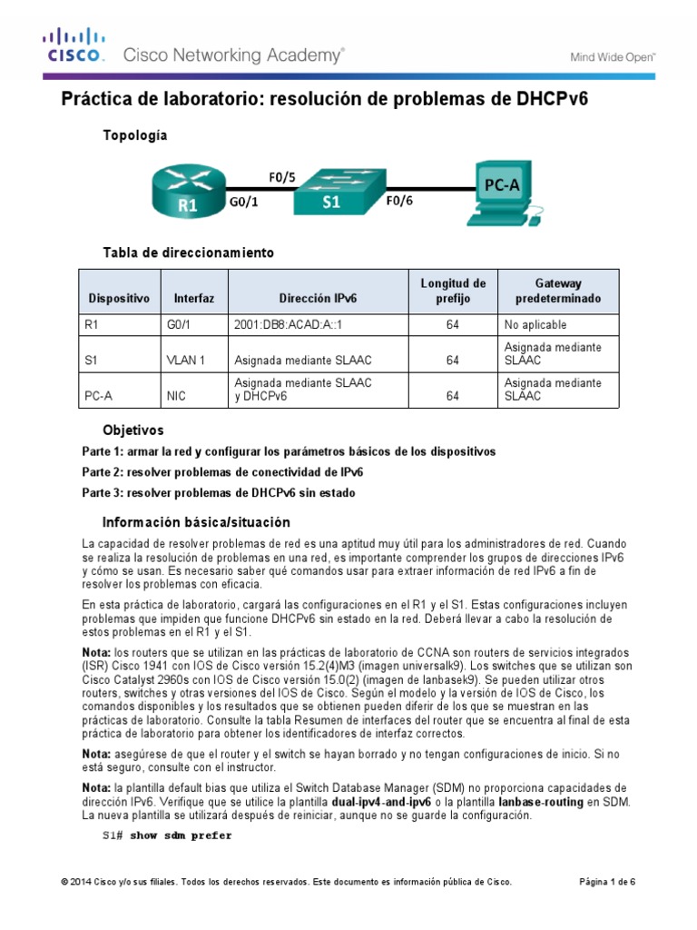 10.2.4.4 Lab - Troubleshooting DHCPv6 | PDF | Yo Pv6 | Enrutador (Computación)