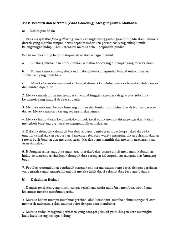 Masa Berburu Dan Meramu | PDF