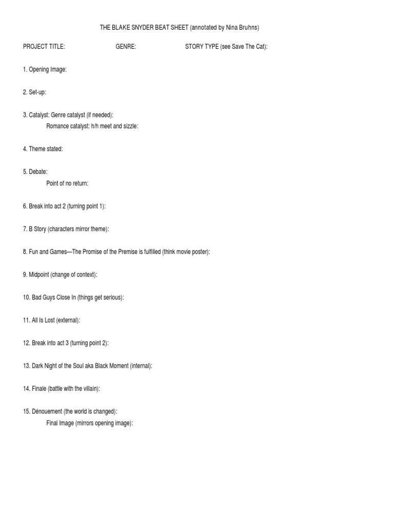 Screenwriting Beat Sheet Guide | PDF