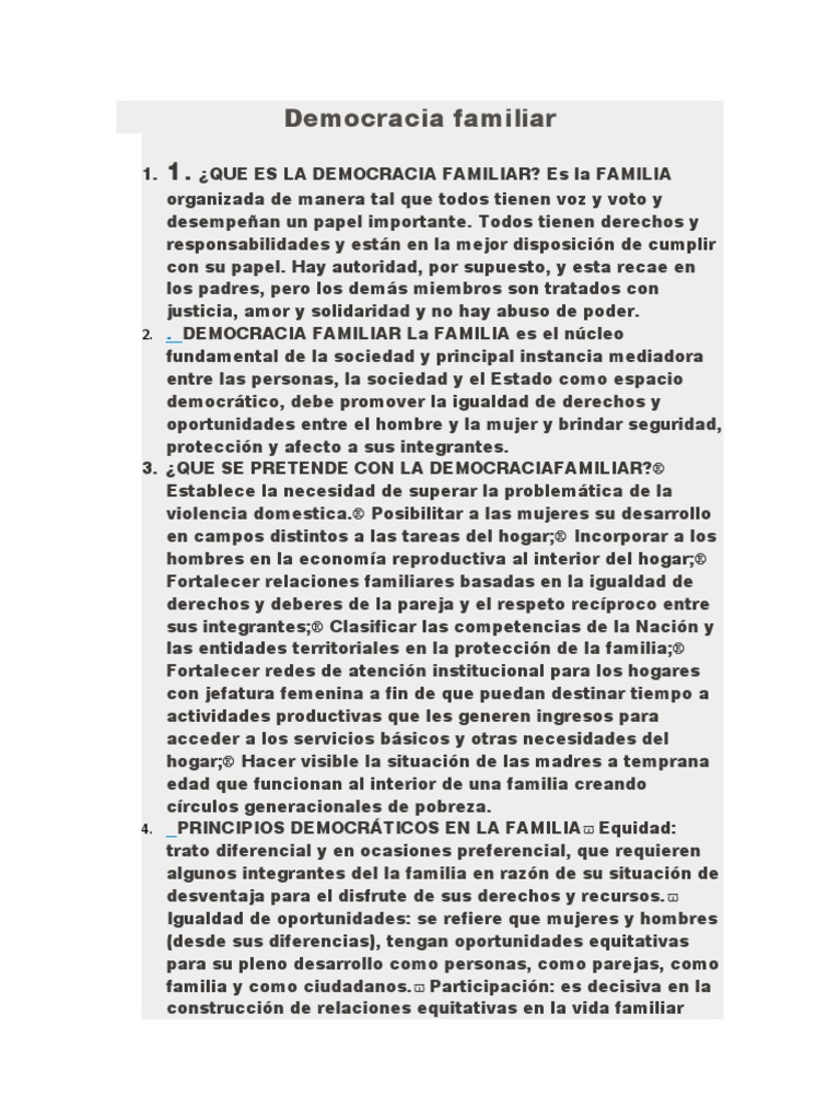 Democracia Familiar: Principios y Valores | PDF | Familia | Igualdad de ...