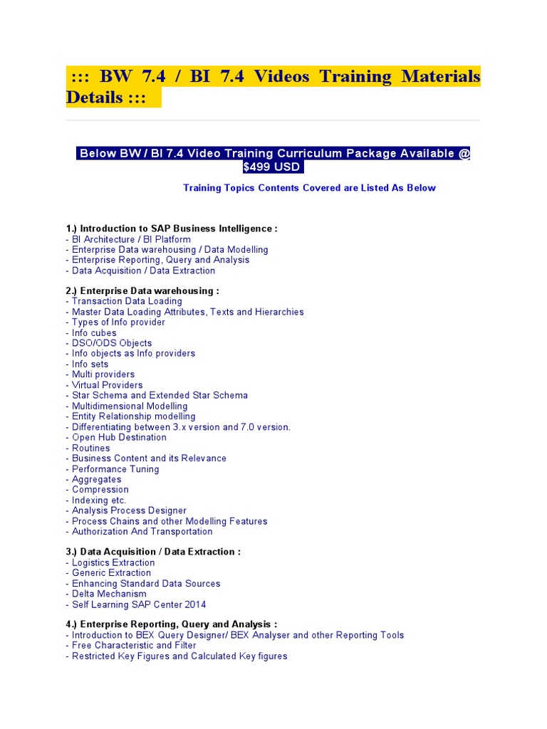 Sap BW 7.4 Course | PDF