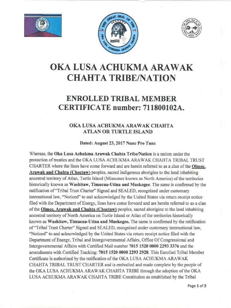 Khaliq-Alim-El: Enrolled Tribal Member Certificate | PDF