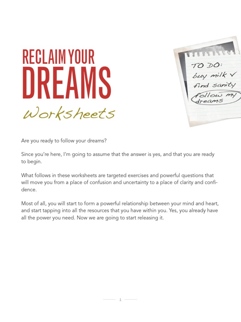 Reclaim Your Dreams Worksheets | PDF | Psychological Concepts | Psychology