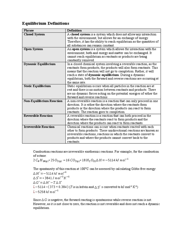 Equilibrium Definitions: Phrase Closed System | PDF | Chemical ...