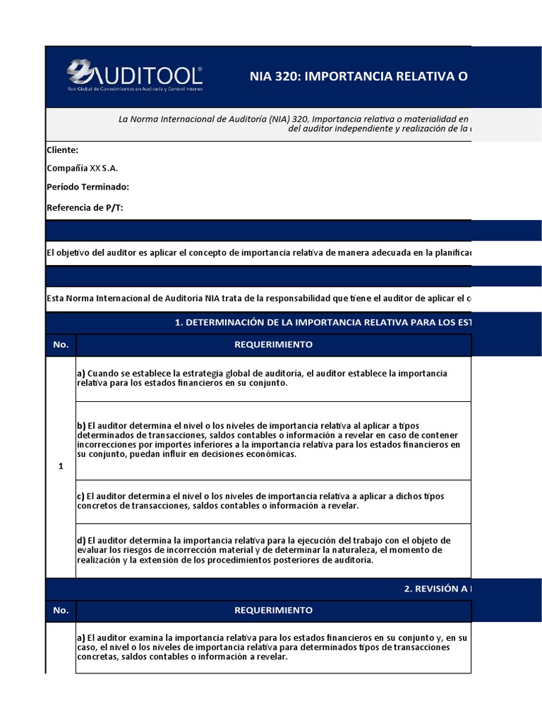 NIA 320 Importancia Relativa o Materialidad en La Planificacion y ...