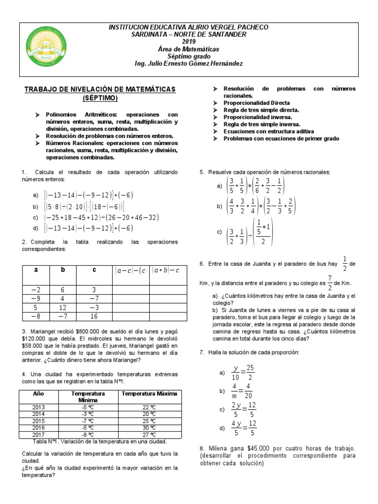 Matemáticas básicas y resolución de problemas para séptimo grado | PDF ...