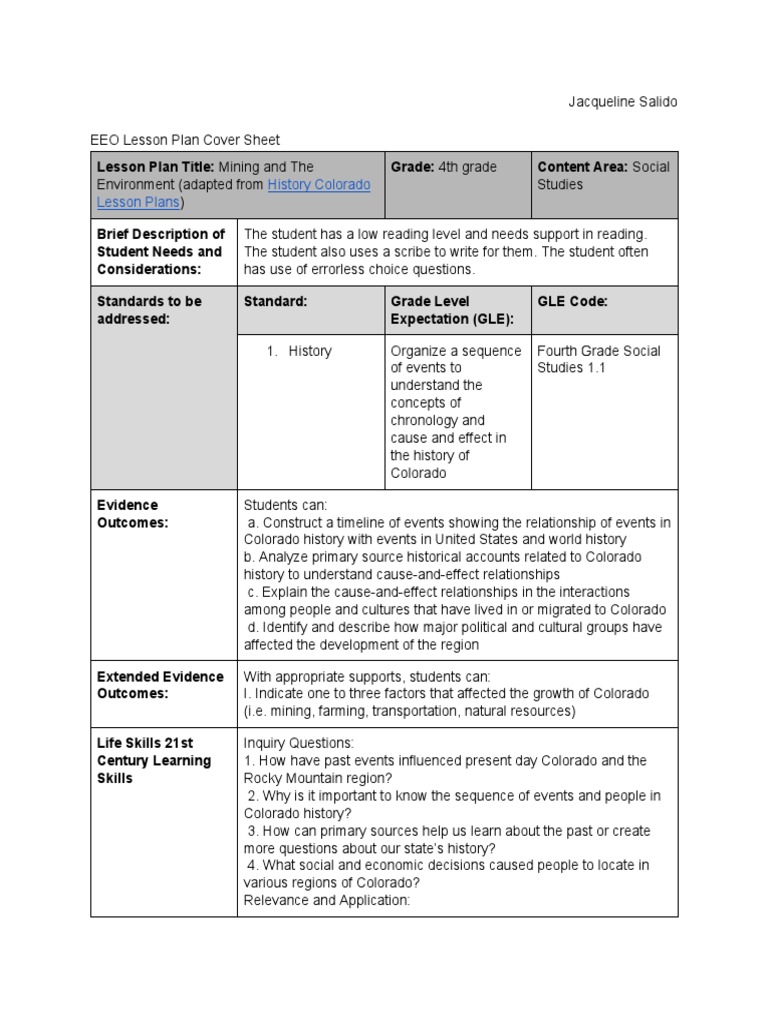 Extended Evidence Outcomes Lesson Plan 2 | PDF | Lesson Plan | Causality