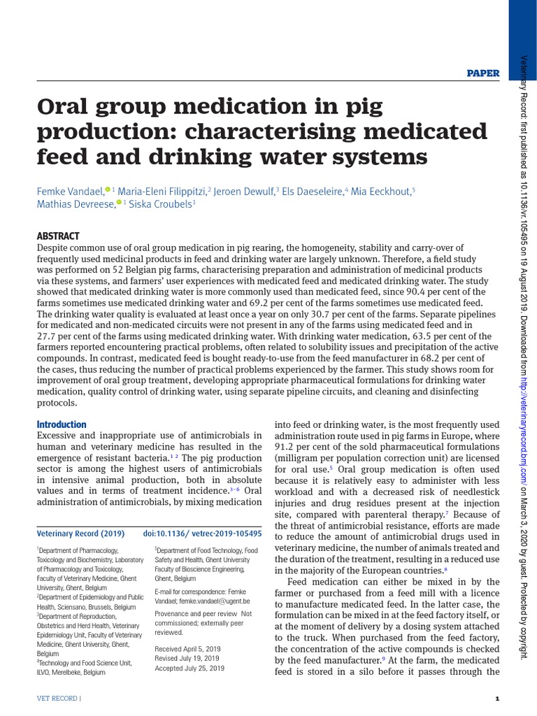 Oral Group Medication in Pig Production: Characterising Medicated Feed ...