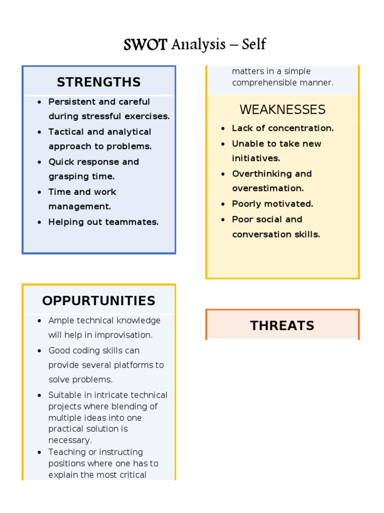 SWOT Analysis - Self: Strengths | PDF