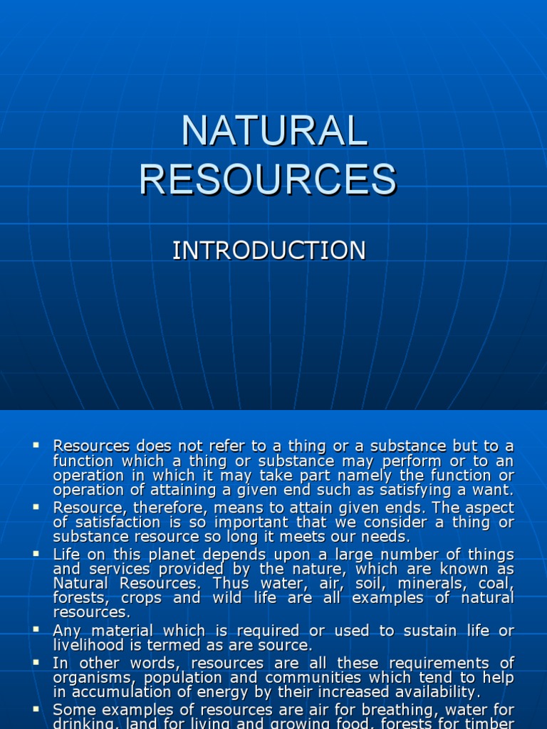 NATURAL RESOURCES INTRODUCTION | PDF | Resource | Renewable Resources