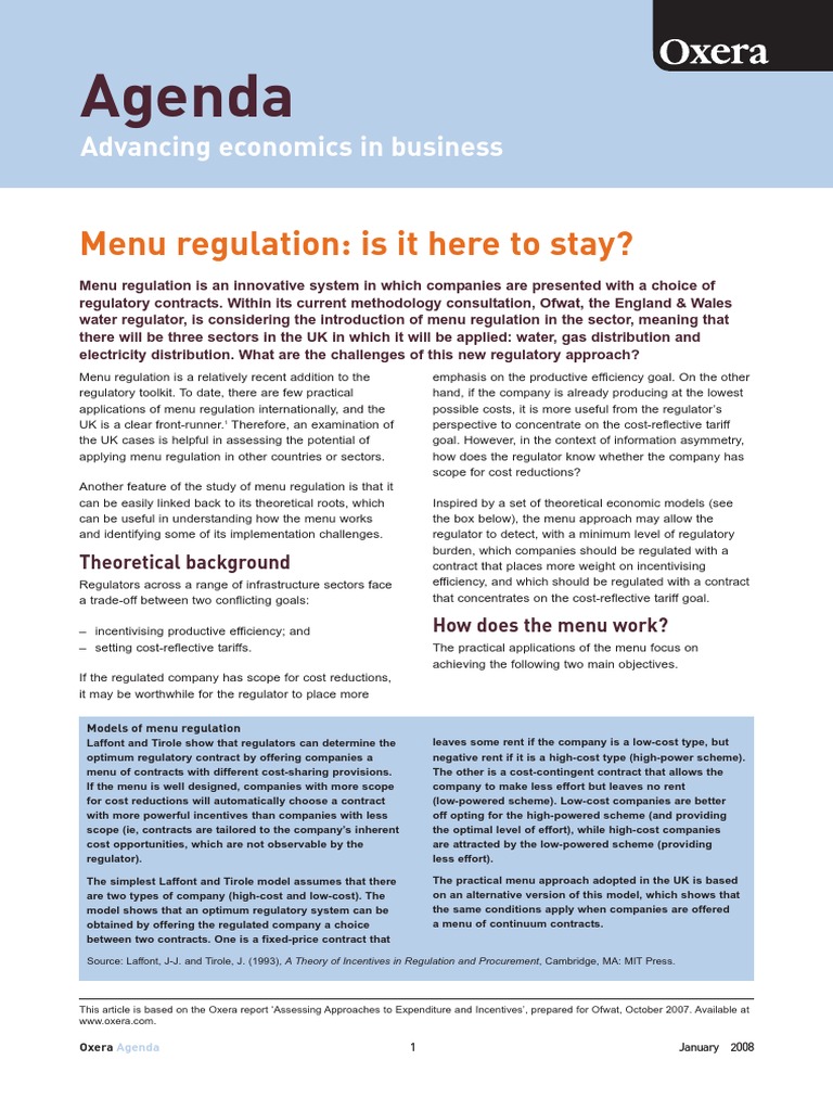 Menu Regulation | PDF | Incentive | Regulation
