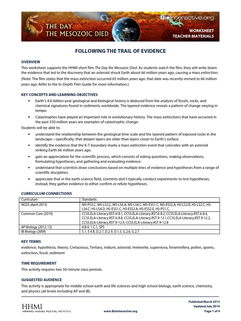 Following The Trail of Evidence: Worksheet Teacher Materials | PDF ...