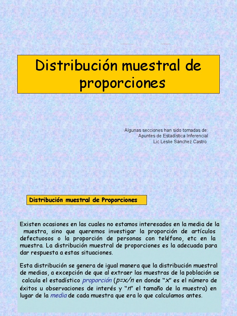 Distribucion Muestral de Proporciones Clase 2 | PDF | Muestreo (Estadísticas) | Desviación Estándar