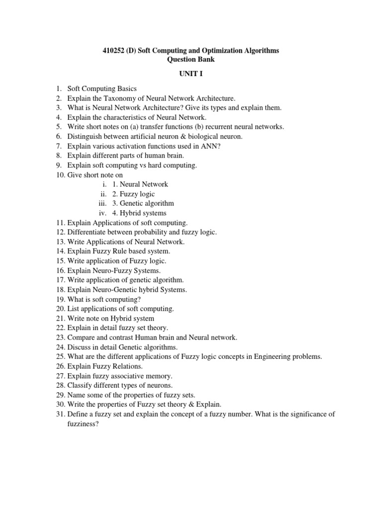 Soft Computing and Optimization Algorithms Question Bank | PDF | Genetic Algorithm | Fuzzy Logic