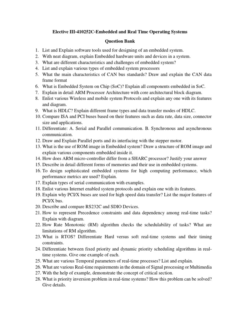 Elective III-410252C-Embedded and Real Time Operating Systems Question Bank | PDF | Embedded ...