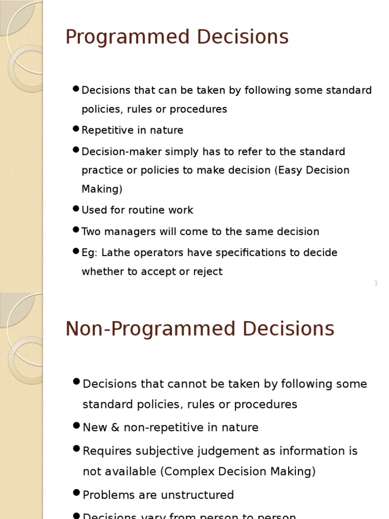 Types of Managerial Decisions and Techniques for Structured and ...