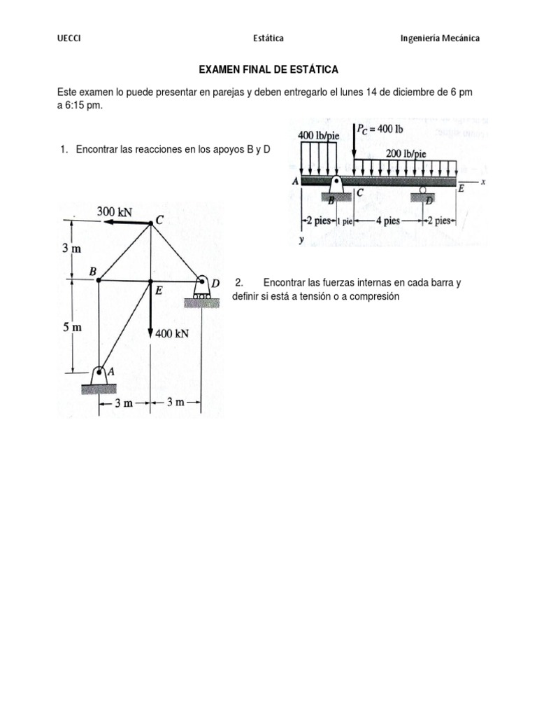 Examen Final de Estática | PDF