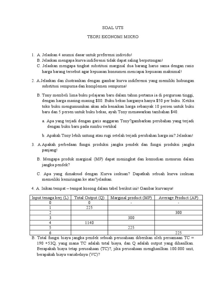 SOAL UTS Teori Mikro Ekonomi | PDF