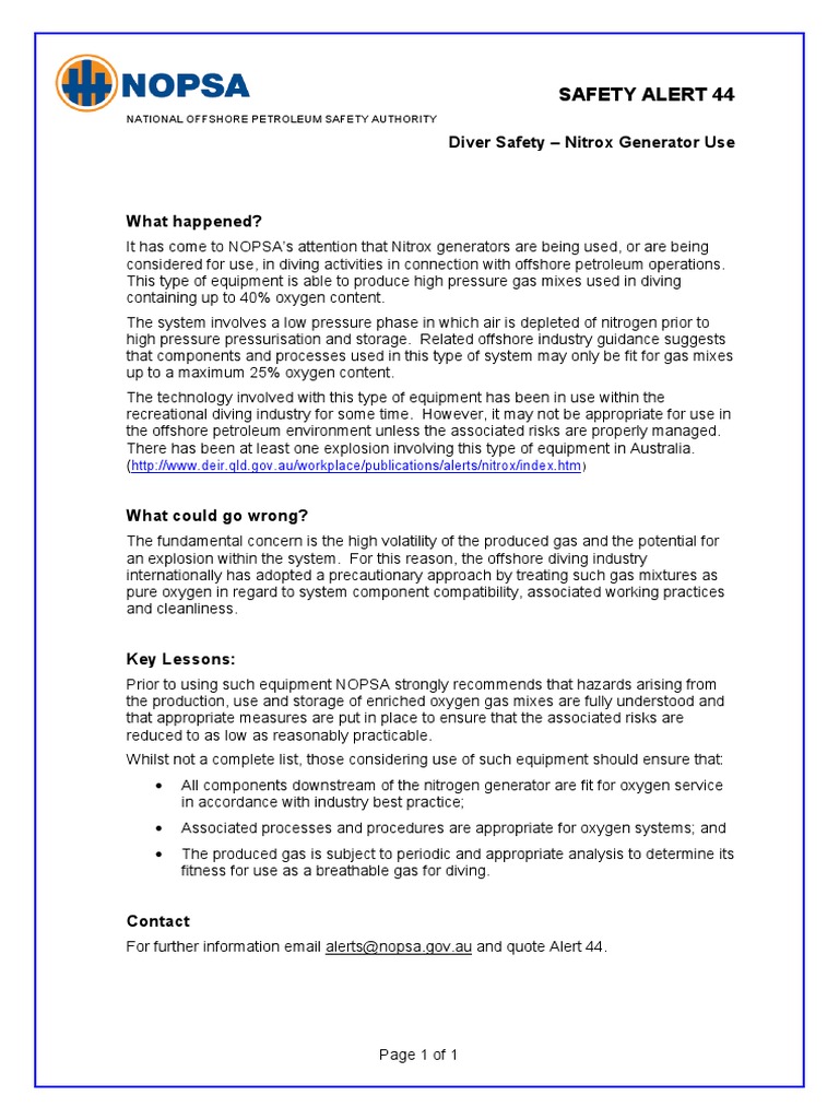 Diver Safety - Nitrox Generator Use | PDF | Scuba Diving | Underwater ...