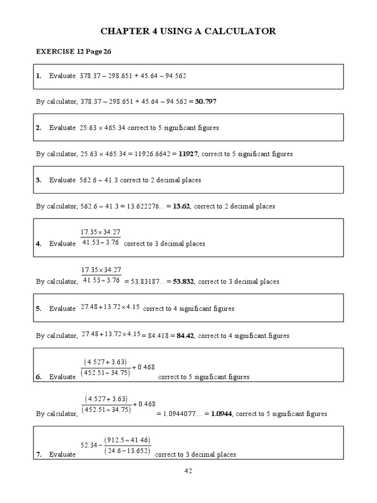 Chapter 4 Using A Calculator: EXERCISE 12 Page 26 | PDF | Numbers | Area