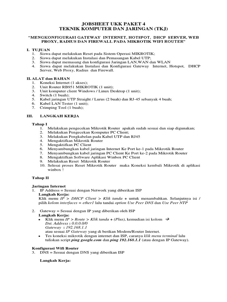 Jobsheet Ukk TKJ Paket 4 | PDF