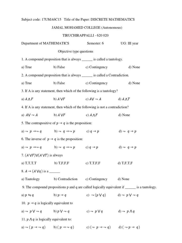 Logic and Propositions in Discrete Math | PDF | Contradiction | Logical ...