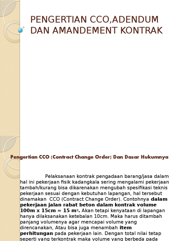 Pengertian Cco, Adendum Dan Amandement Kontrak | PDF Pengertian Cco, Adendum Dan Amandement Kontrak | PDF