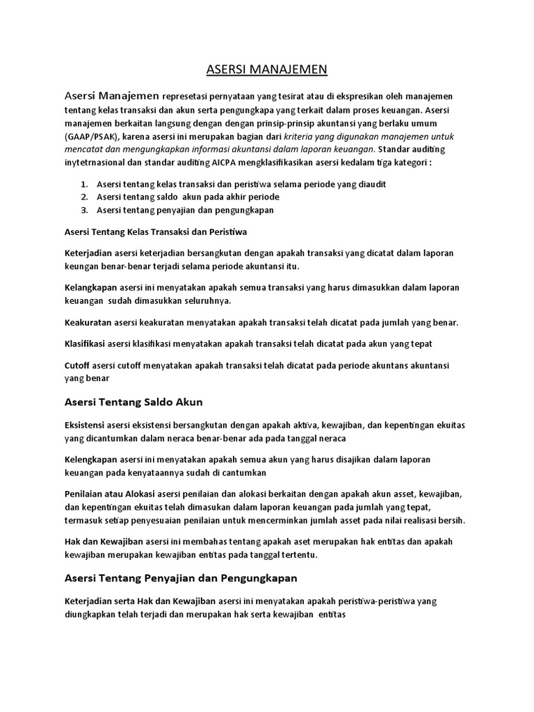 Asersi Manajemen | PDF