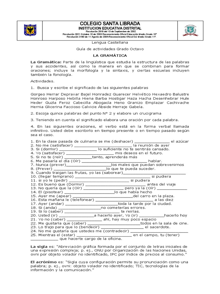 Guía 3 de Español Grado Octavo | PDF | Acrónimo | Semántica