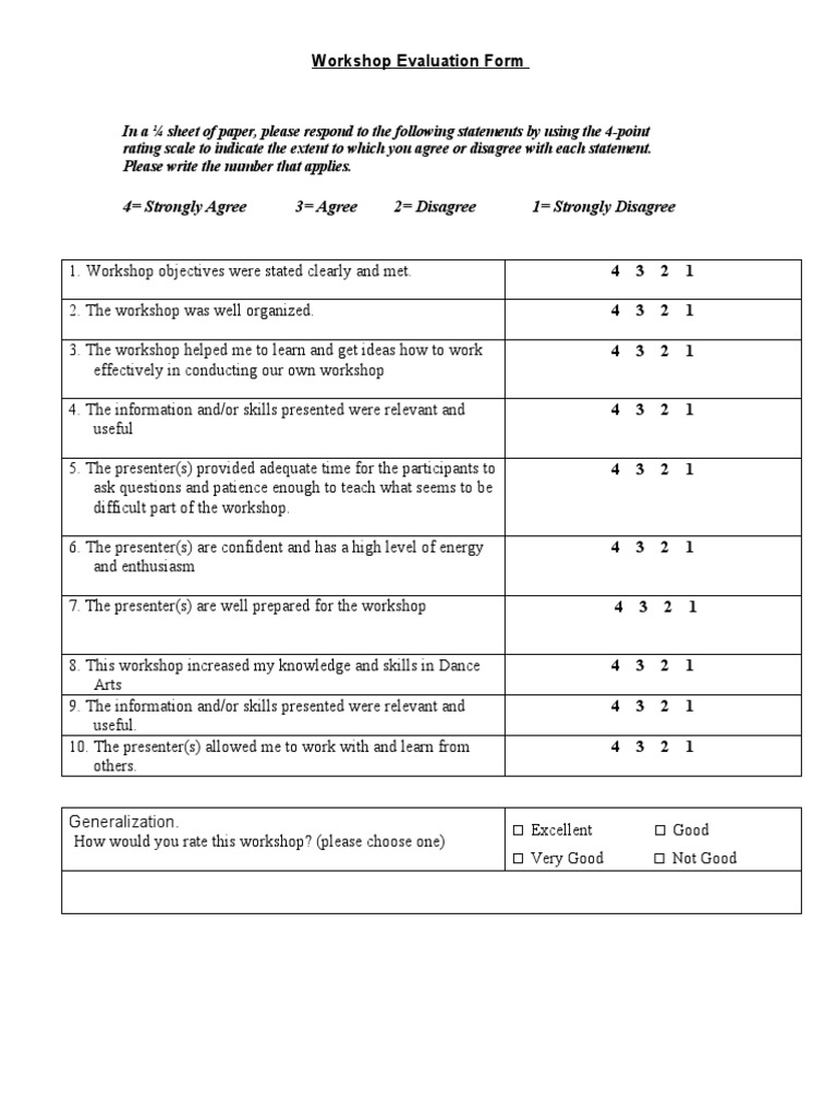 Workshop Evaluation Form Template | PDF