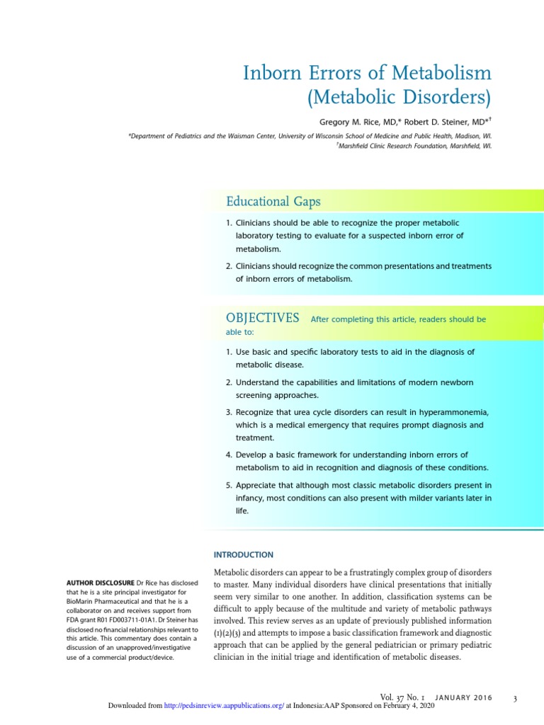 Inborn Errors of Metabolism (Metabolic Disorders) : Educational Gaps ...