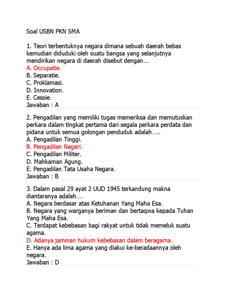 Soal USBN PKN SMA | PDF