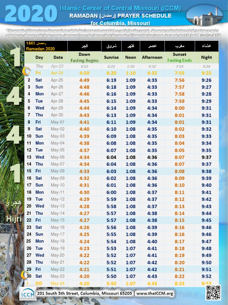 2020 v4 Ramadan Prayer Timetable For Columbia | PDF | Ramadan | Fasting