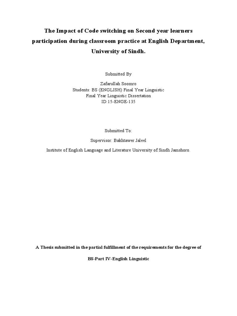 The Impact of Code Switching On Second Year Learners Participation ...
