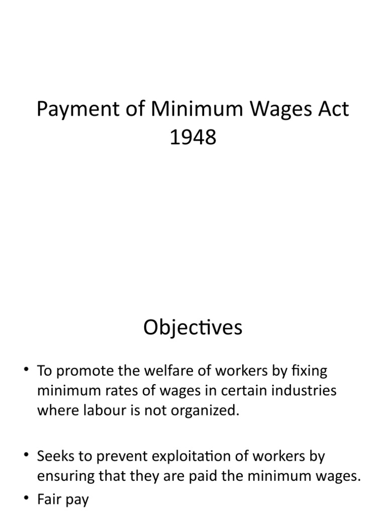 Payment of Minimum Wage Act 1948 | PDF | Wage | Piece Work