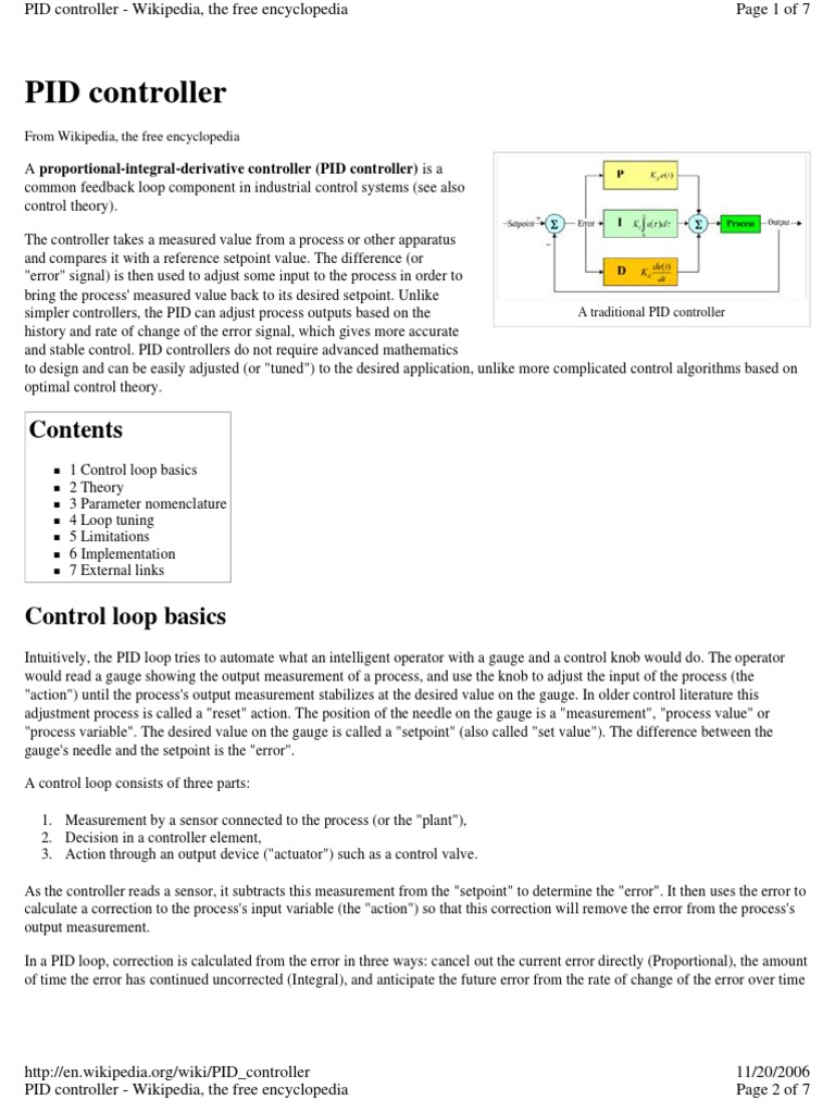 PID Theory From Wikipedia | PDF | Control Theory | Systems Engineering