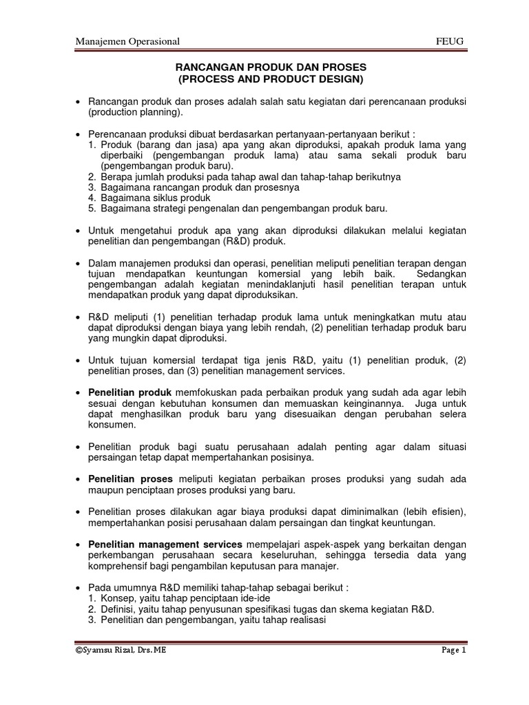 Rancangan Produk Dan Rancangan Proses | PDF